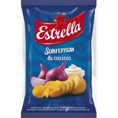 Estrella - Sour Cream and Onion Flavour Crisps 140g (in box 20). Jolly ...
