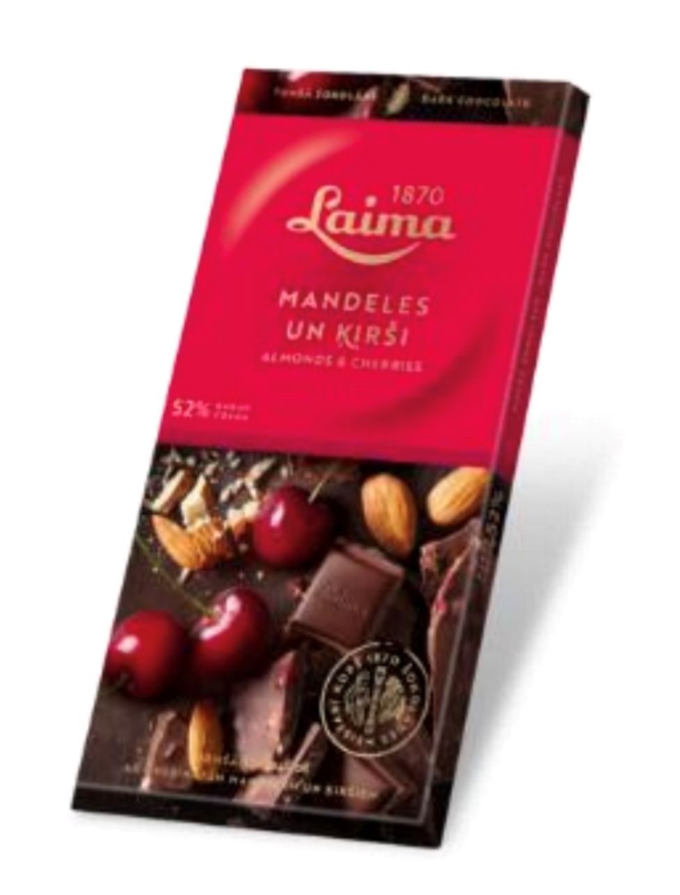 LAIMA - Dark chocolate 52% with cherries and almonds, 100g (In box 13 ...