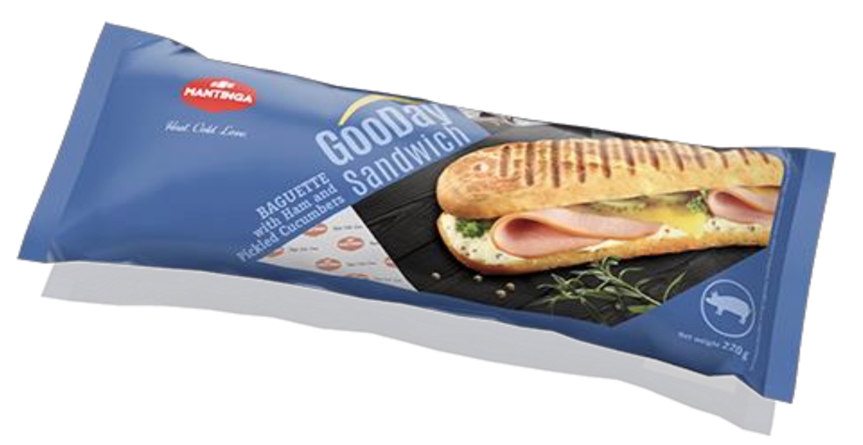 Mantinga - Baguette with ham and pickled cucumbers, 225g (In box 10 ...