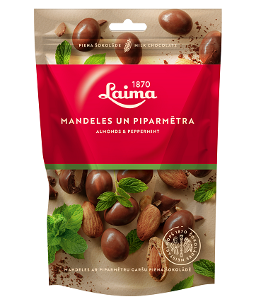 LAIMA - Almonds with mint in milk chocolate, 140g (box*18). Jolly Grocer