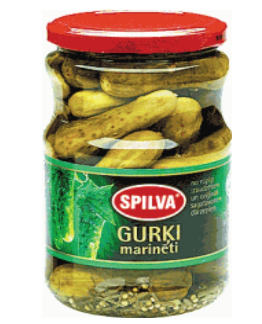SPILVA - Pickled cucumbers (6-9cm) 1600ml/900g (box*6). Jolly Grocer