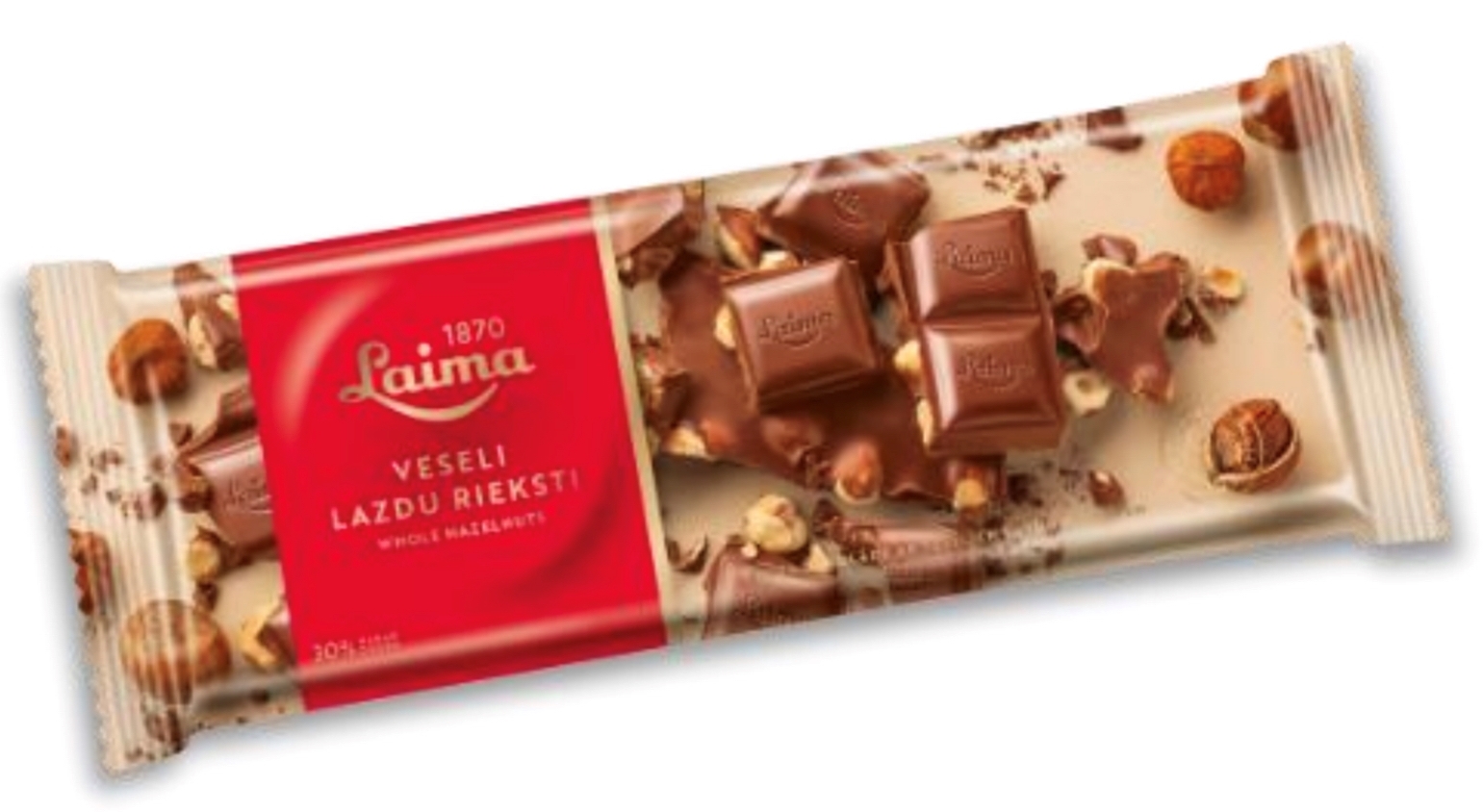 LAIMA - Milk choc. with whole roasted hazelnuts, 200g (box*9). Jolly Grocer