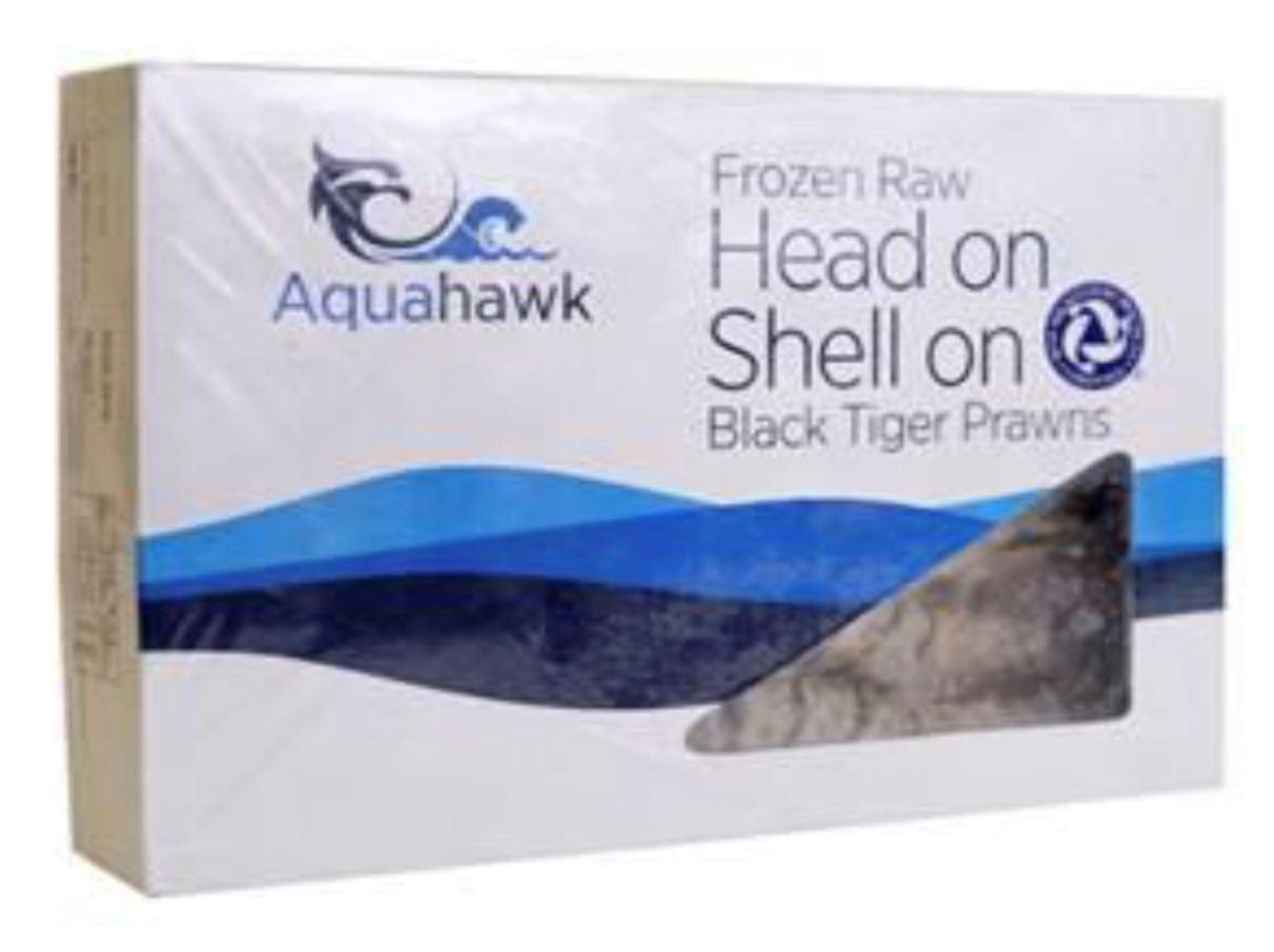 Aquahawk - Raw Head on Shell on Black Tiger King Prawns 13/15, 1kg (box ...